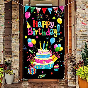 Tatuo Colorful Happy Birthday Banner Door Cover Birthday Door Porch Sign Happy Birthday Photography Background Birthday Party Supplies for Home Outdoor Birthday Decoration