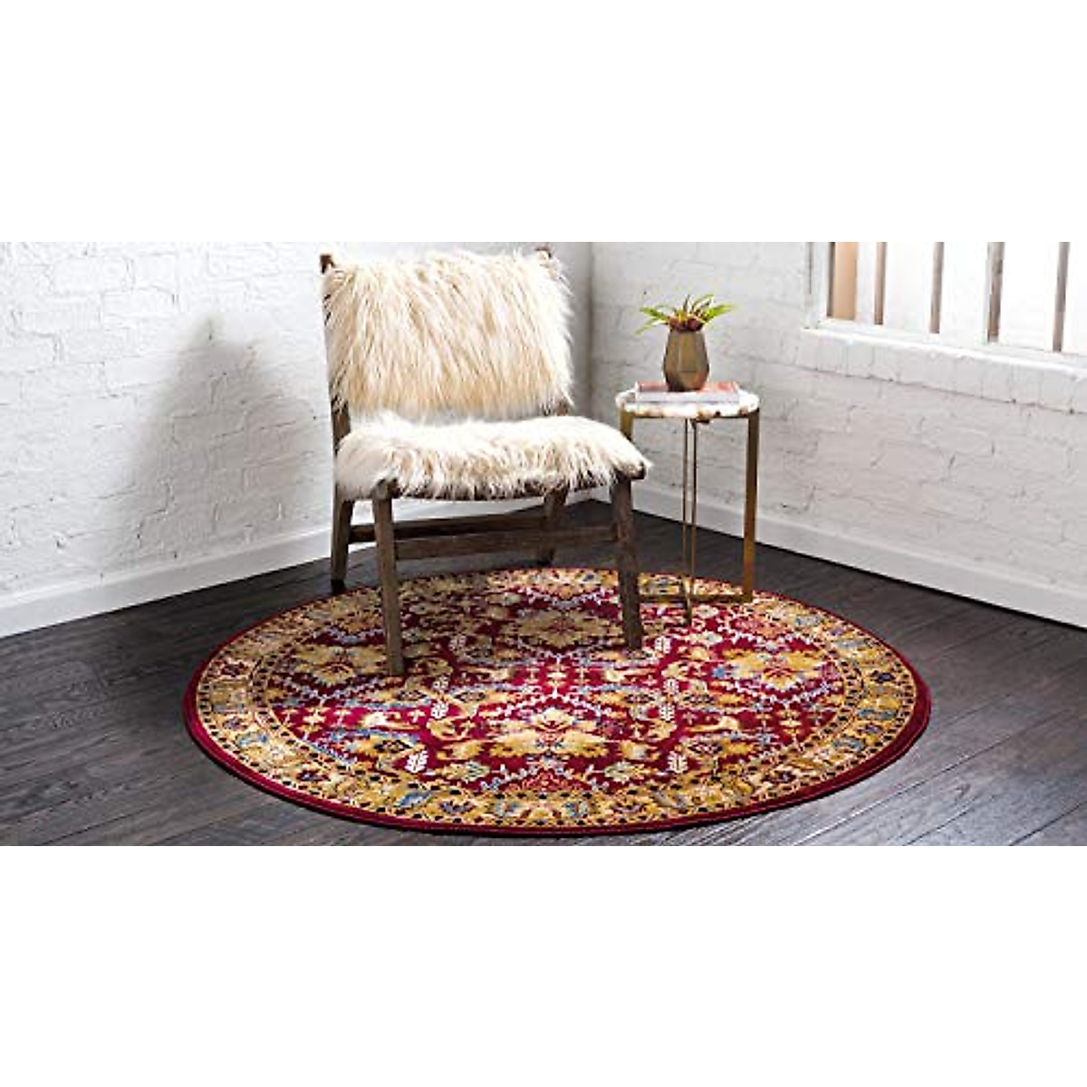 Unique Loom District Collection Farmhouse, Rustic, Border, Geometric Area Rug, 5' 0" x 5' 0", Red/Beige