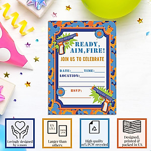 Dart Gun Birthday Party Invitations, 20 5x7 Fill In Cards with Twenty White Envelopes by AmandaCreation