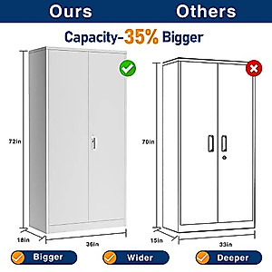 Aobabo Metal Storage Cabinet with 2 Doors, 72”H×36”W×18”D Locking Steel Storage Cabinet for Office,Garage,Gray Storage Cabinets with 4 Adjustable Shelves,Assembly Required