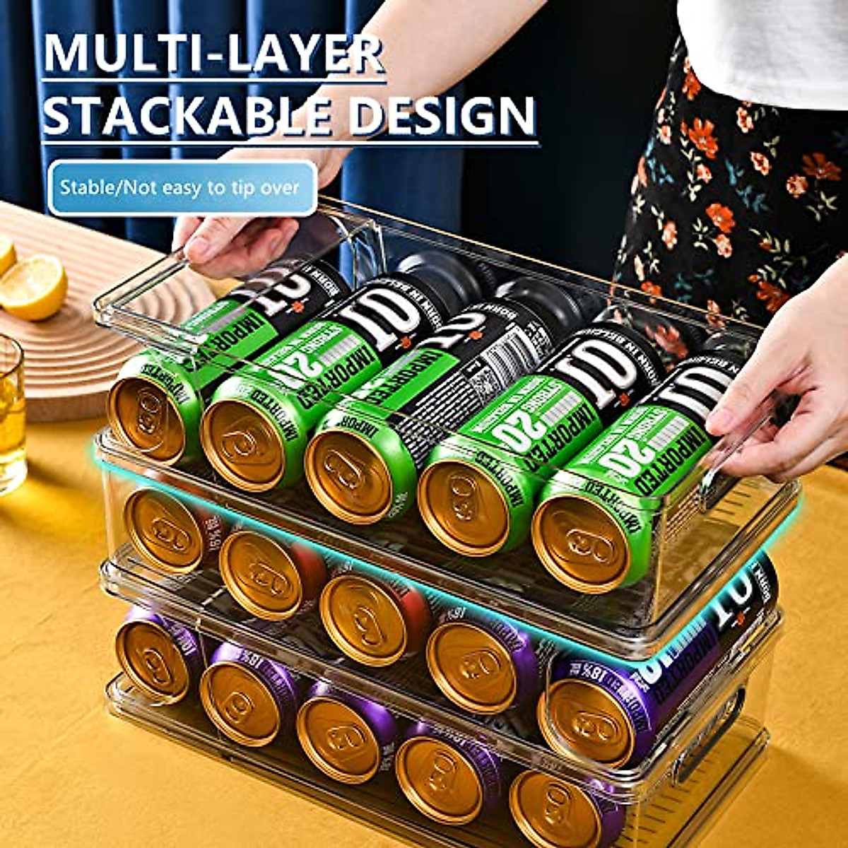 Xicennego Stackable 16oz Energy Drink Can Tall Cans Storage Organizer and Refrigerator Soda Can Holder for Standard 12oz Cans