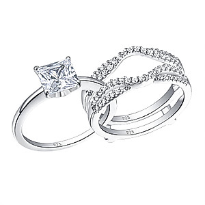 Wuziwen 2 Carat Princess Cut 925 Sterling Silver Ring Enhancers CZ Wedding Ring Sets For Women Size 10