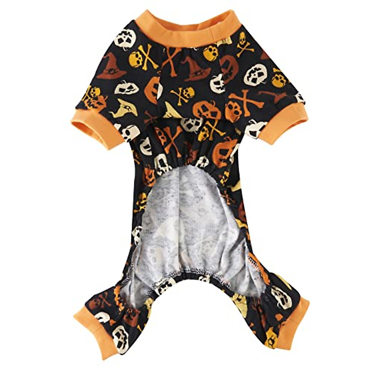 Skull Dog Pajamas Clothes Pumpkin Halloween Pet Costume for Small Dog Pajamas Onesie PJS for Pet Back Length 12"