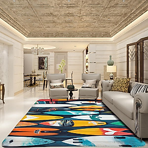 Surfboard Cartoon Graffiti Carpet, Cartoon Surfboard Carpet, Non-Slip mat Suitable for Kitchen Living Room Bedroom Decoration, Beach Surfboard Carpet, Fun Soft Bathroom mat 40x60inch