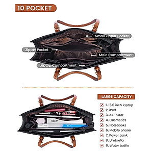 LOVEVOOK Laptop Tote Bag for Women, 15.6 inch Computer Tote Work Bag Purse, Large Waterproof Leather Professional Briefcase for Office, Work Travel