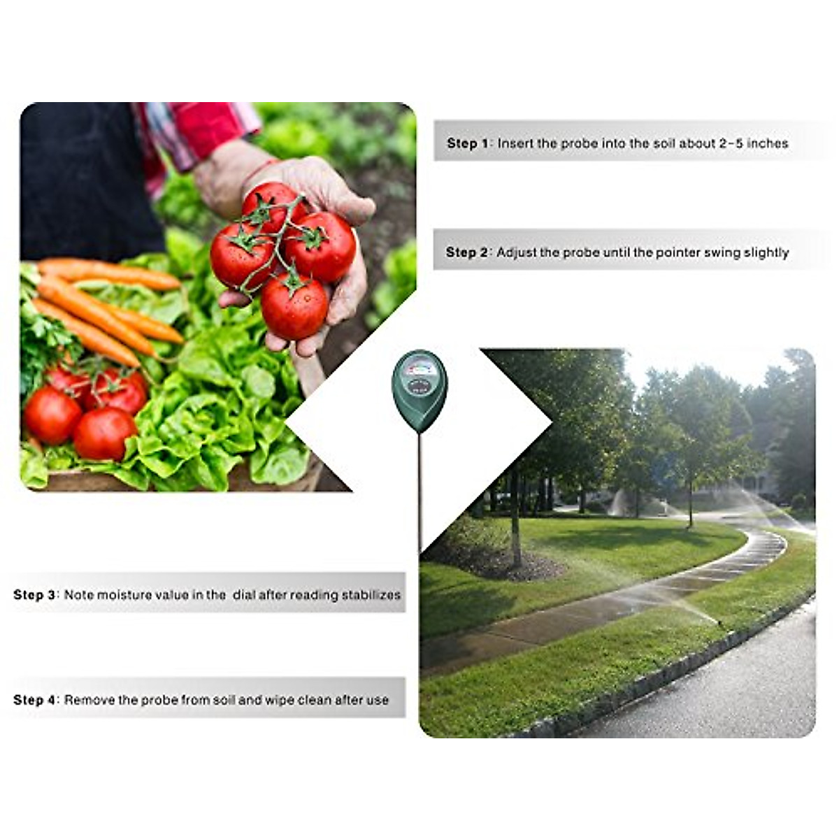 XLUX Soil Moisture Sensor Meter Water Monitor, Hygrometer for Gardening, Farming,Plants, No Batteries Required, 2 Pack