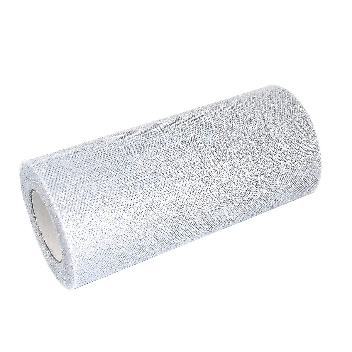 levylisa Glitter Silver Shimmer Tulle Roll 6" x 25 Yard- Silver Tulle Spool-Tulle Fabric-Tutu Tulle-Silver Wedding Tulle