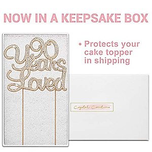 90 Cake Topper - Premium Rose Gold Metal - 90 Years Loved - 90th Birthday Party Sparkly Rhinestone Decoration Makes a Great Centerpiece - Now Protected in a Box