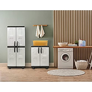 Homeplast Electra 55 lb. Capacity Indoor Outdoor Storage Cabinet for Balcony or Garage with 2 Moveable Shelves, Gray/Anthracite