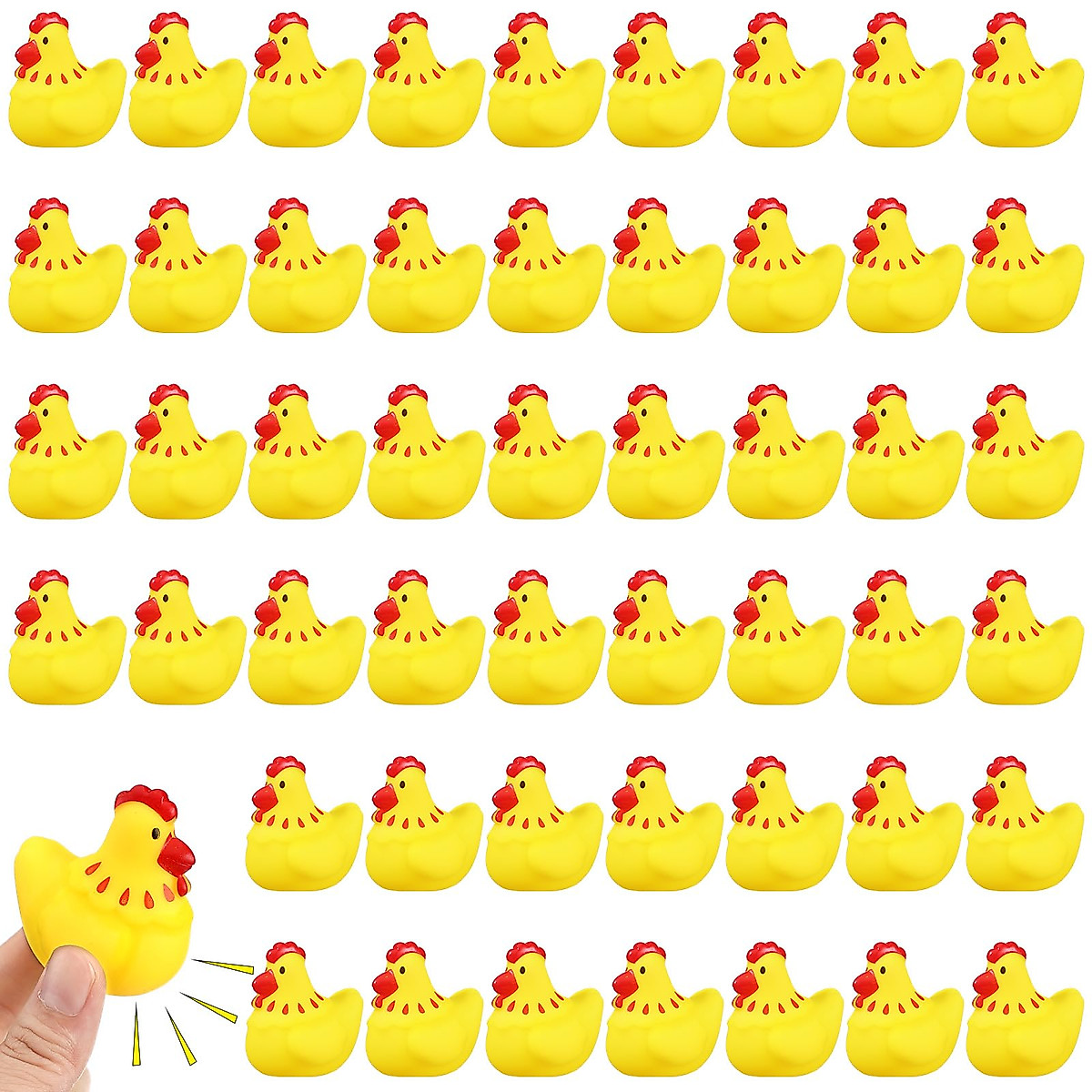 Libima 50 Pcs Rubber Chickens Bath Toy Bulk Mini Chicks Squeezable and Squeak Toys Yellow Floating Rubber Toy Swimming Pool Bathtub Toys for Boy Girl Shower Birthday Party Favors Gifts