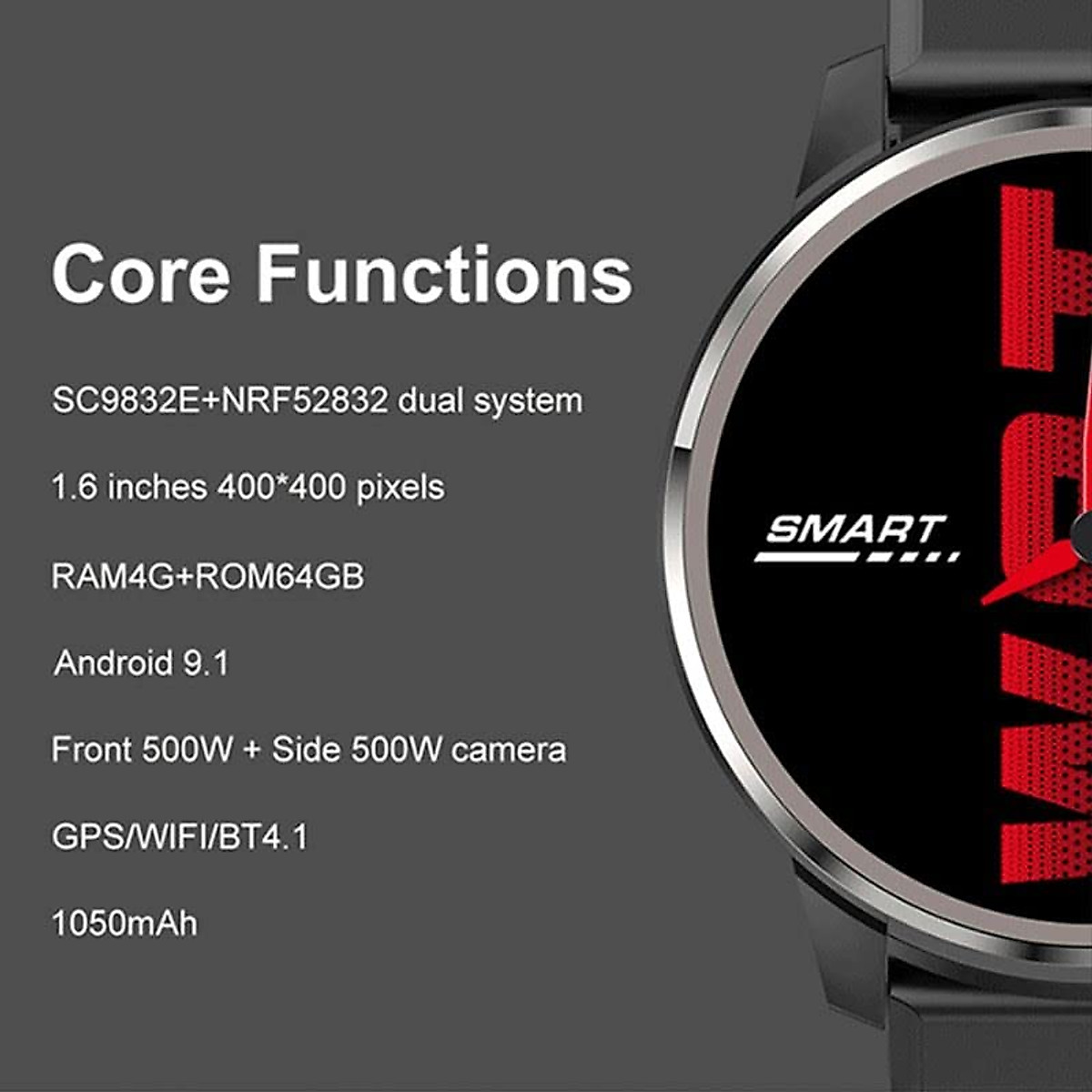 Dual System Android 9.1 Smart Watch 1GB+16GB 4G GPS WiFi Smart Watch Men Smartwatch with Camera Sim Supported