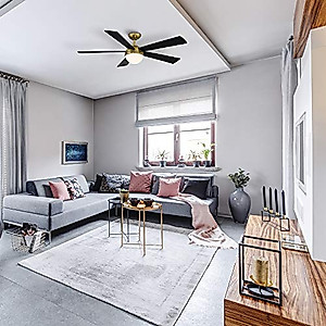 WAC Smart Fans Eclipse Indoor and Outdoor 5-Blade Ceiling Fan 54in Satin Brass Matte Black with 3000K LED Light Kit and Remote Control works with Alexa and iOS or Android App