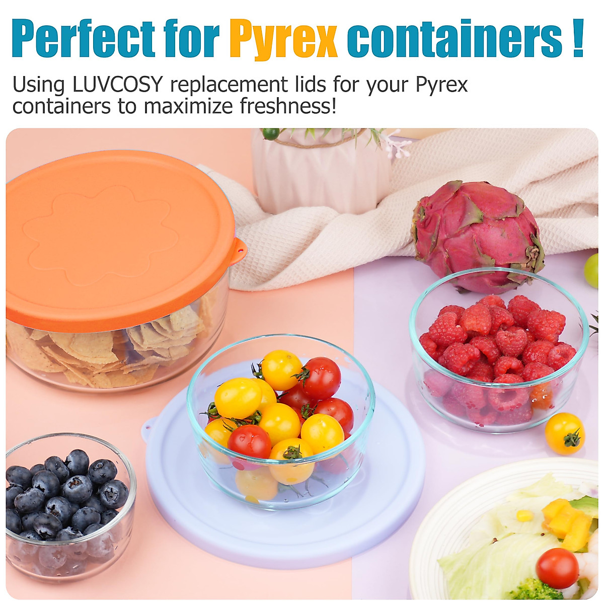 LUVCOSY 7 Cup Silicone Replacement Lids Storage Cover for Pyrex 7402-PC Glass Bowls (Container not Included) 2 Pack Microwave, Dishwasher and Freezer Safe