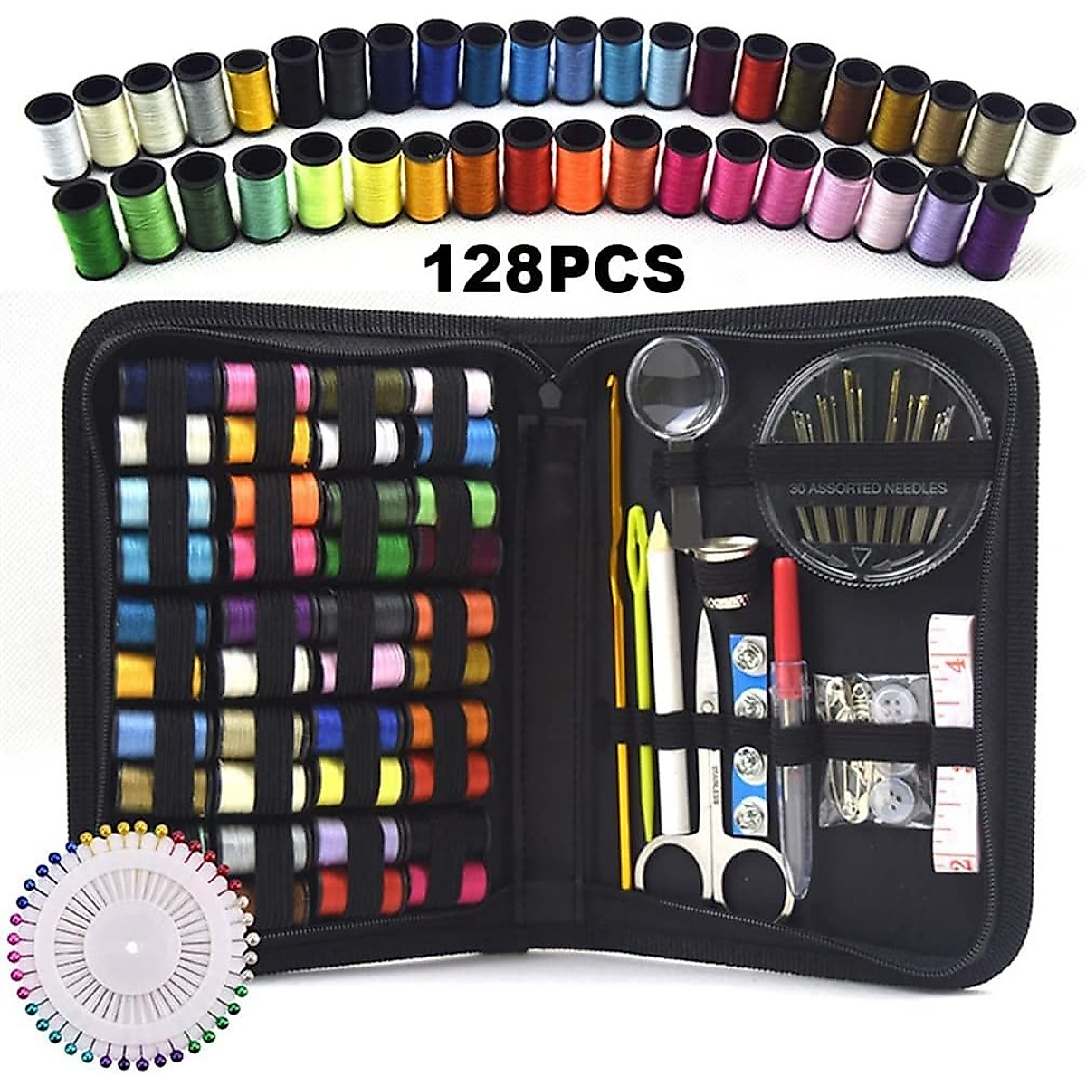 LUbrel Mini Travel Sewing Kit,128pcs Sewing Kits DIY Multi-Function Box Set Thread Stitches Knitting Needles Tools Embroidery Accessories