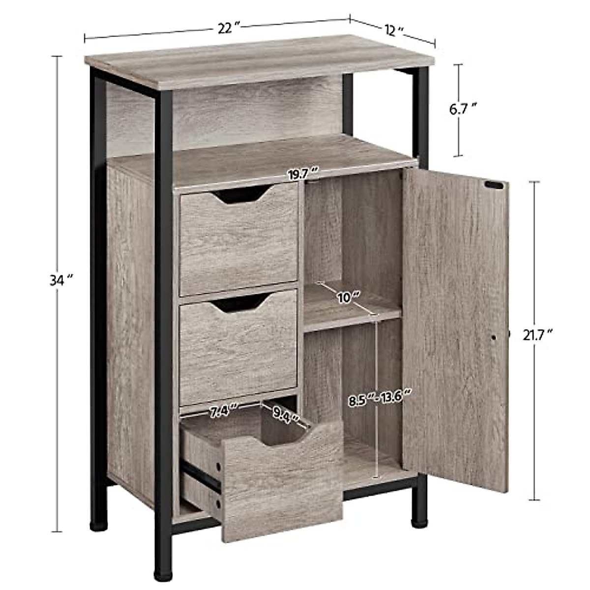 Yaheetech 2-Piece Bathroom Furniture Sets, Includes 3-Tier Over-The -Toilet Storage Organizer Rack Stand with Door, Rustic Floor Storage Cabinet with 2 Open Shelves for Bathroom, Gray