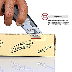 Modern Box Cutter, auto retract, blade vanishing technology, extra tape cutter at back, dual side edge guide, 3 blade depth setting, 2 blades and holster - Grey Color 4000