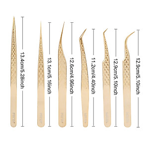 FEITA Eyelash Extension Tweezer Set Gold Lash Applicator Tool - Precision Lashes Diamond Grip Tweezers for 2D-6D Volume & Individual Eyelashes Extensions Supplies (6Pcs)
