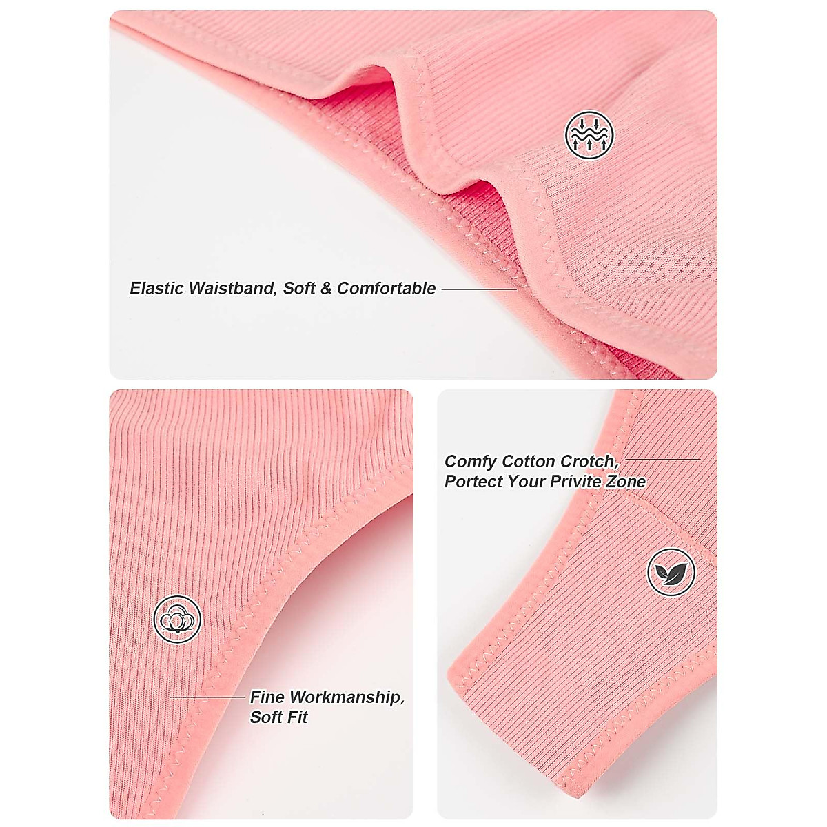 PSEFNAGX Women's High Waist Breathable Seamless Sport Ribbed Cotton Thong Panties Size 3XLarge