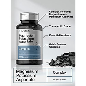 Magnesium Potassium Aspartate Complex | 180 Capsules | Non-GMO and Gluten Free Formula | by Horbaach