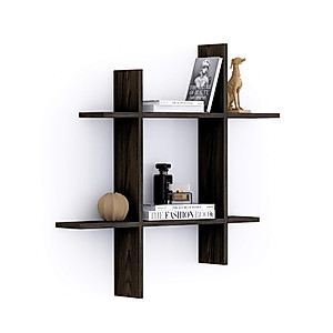 Mobili Fiver, Angelica Shelves # Dark Walnut, 35.4 "x5.9 x35.4, Laminate-Finished, Wall Mounted Shelves for Bedroom, Corridor, Entrance, Living Room, Office, Italian Furniture