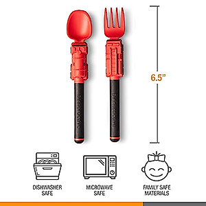 Dinneractive Utensil Set for Kids – Red Firefighter Themed Fork and Spoon for Toddlers and Young Children – 2-Piece Set