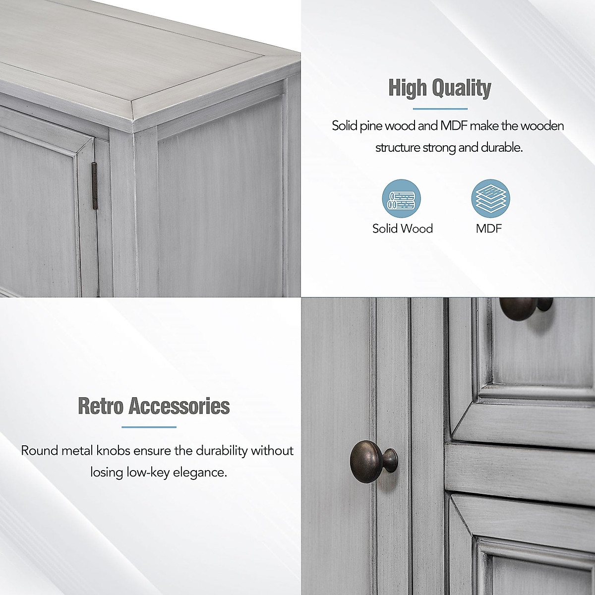 Harper & Bright Designs Buffet Table Kitchen Storage Buffet and Sideboard Console Tables with Four Storage Drawers Two Cabinets and Bottom (Antique Grey)