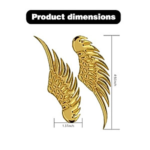 UGSHY 1 PC Car Tail Sticker, 4.92" x 1.37" All-Metal 3D Three-Dimensional Angel Wings Eagle Wings Decal, Modified Personalized Creative Decorative Sticker, Suitable for Various Car Models (Gold)