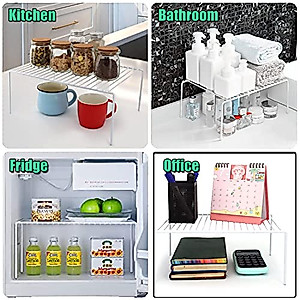GEDLIRE Kitchen Cabinet Shelf Organizer Set of 5, Large (15.7 x 9.4 inch) Metal Wire Pantry Storage Shelves, Dish Plate Racks for Cabinets, Freezer, Counter, Cupboard Organizers and Storage, White