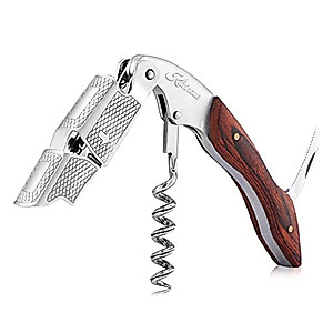 KITVINOUS Wine Opener, Professional Waiters Corkscrew with Foil Cutter & Dual Hinge, Stainless Steel Wine Key for Servers and Bartenders (Pakkawood)