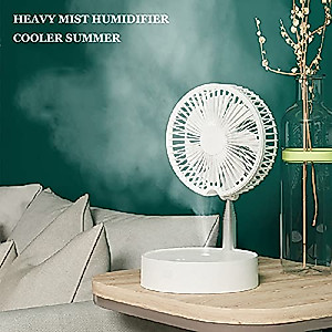 PRACMANU Telescopic Folding Fan 4 Speeds Humidifier/Night Light/Remote Control Portable Mini Fan USB Rechargeable Floor Table Top for Home Office Desk Outdoor Camping Picnic