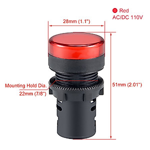 uxcell 2Pcs Red Indicator Light AC/DC 110V, 22mm Panel Mount, for Electrical Control Panel, HVAC, DIY Projects