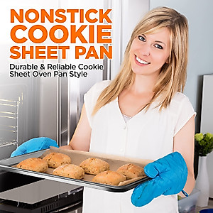 Nutrichef Non Stick Baking Sheets, Cookie Pan Aluminum Bakeware with Cooling Rack, Professional Quality Kitchen Cooking Non-Stick Bake Trays with Silver Coating Inside and Outside, 1 Pair of Pans