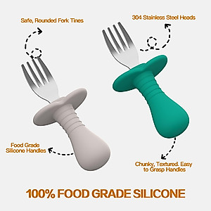 Toddler Forks Baby Forks for Self Feeding, Kids Forks with Silicone Round Handle, Stainless Steel Toddler Utensils Children Safe Silverware Set, Anti-Choke Design, BPA Free Cutlery Set - 4Pcs
