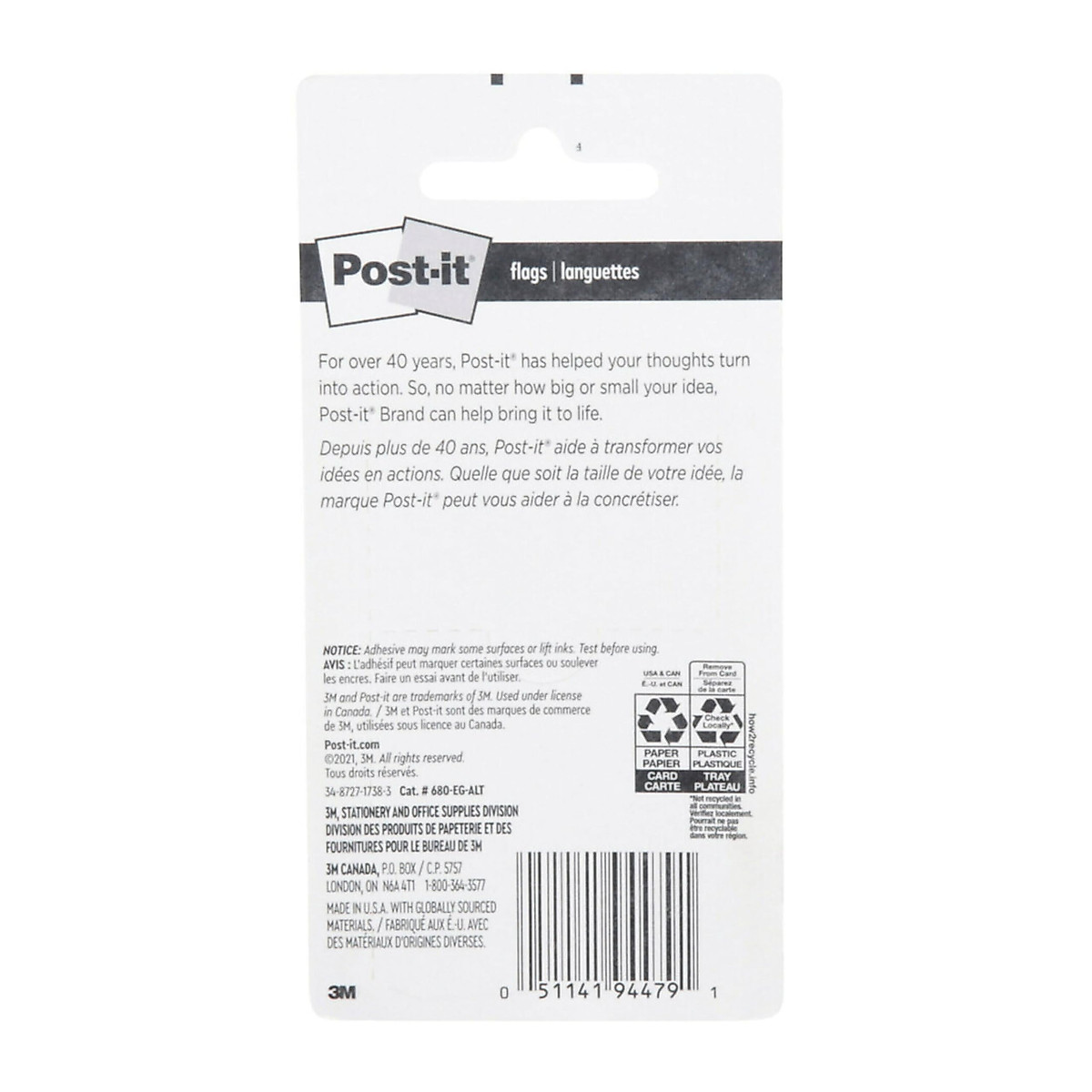 Post-it Flags, 60/On-the-Go Dispenser, .47 in Wide, Alternating Electric Glow Collection (680-EG-ALT)