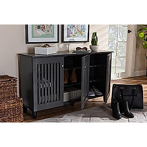 Baxton Studio Fernanda Modern and Contemporary Dark Gray 3-Door Wooden Entryway Shoe Storage Wide Cabinet