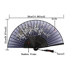 Amajiji Small Folding Hand Fans, Stay Cool and Stylish with Bamboo Handheld Silk Fans - Perfect for Hot Flashes, Music Festivals, Parties, Performances, and Gifts (Double Black Sakura)