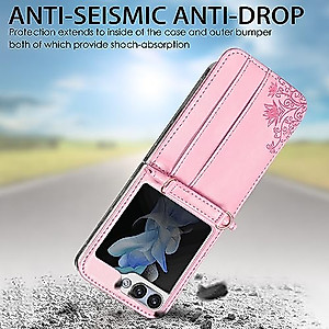 protective filp case Galaxy Z Flip 5 Wallet Case with Card Holder, Compatible Samsung Galaxy Z Flip 5 Case, Galaxy Z Flip 5 Case with Detachable Strap Crossbody Pocket Kickstand for Women nonmetallic