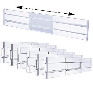 Yipaga Set Of 6 Drawer Dividers Organizers, Adjustable Kitchen Drawer Organizer, Clear Plastic Drawers Separators for Clothing, Kitchen Utensils & Office Storage Expandable from 11-19"