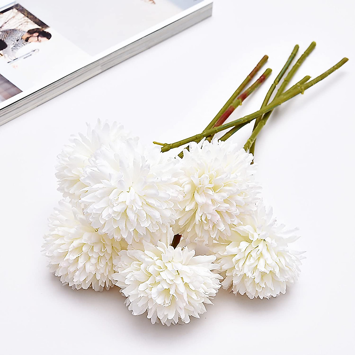 12 Pcs Artificial Flowers Chrysanthemum Ball Flowers Bouquet for Home Garden Party Wedding DecorationChristmas Party Baby Shower Decor Thanksgiving Gift Fake Flowers Silk Artificial Hydrangea
