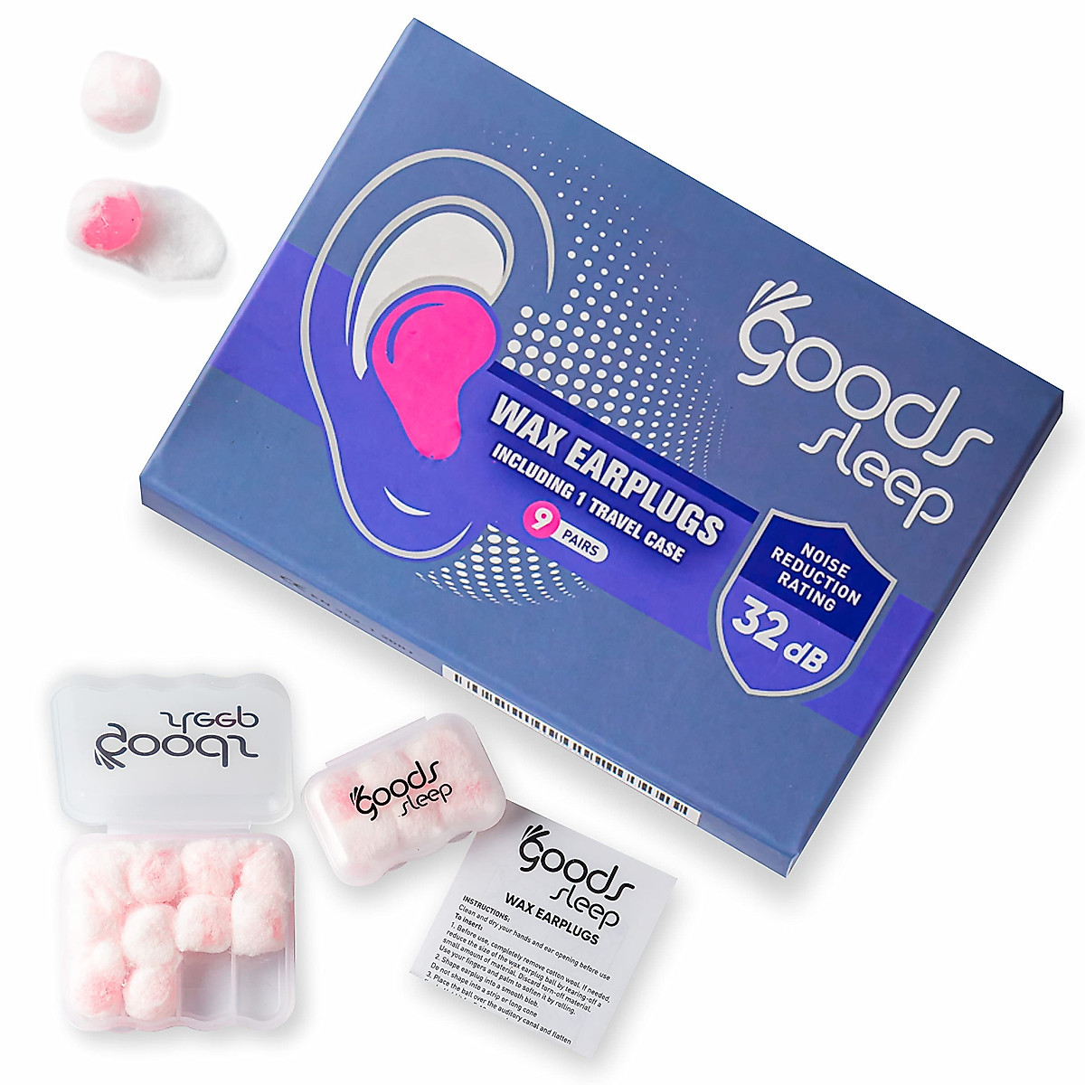 Soft Wax Earplugs & Travel Case,18 pcs, 32 dB