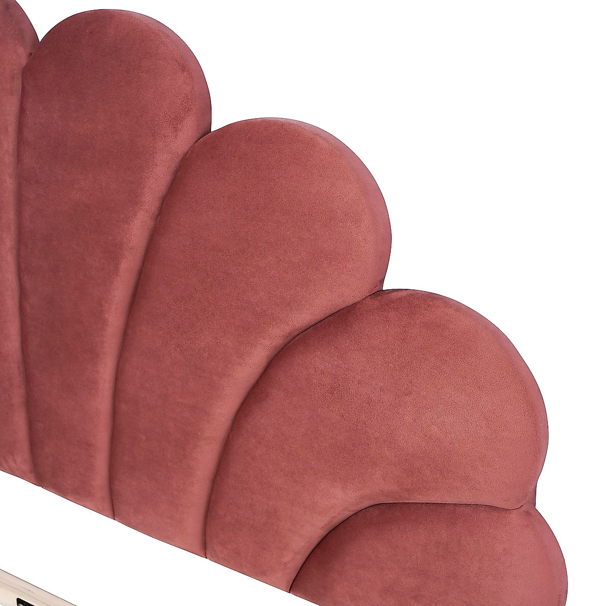 Velvet Full Size Platform Bed with Flower Pattern Headboard, Upholstered Full Bed Frame with Wood Slat Support for Bedroom, Easy Assembly, Noise-Free, No Box Spring Needed, Bean Paste Red