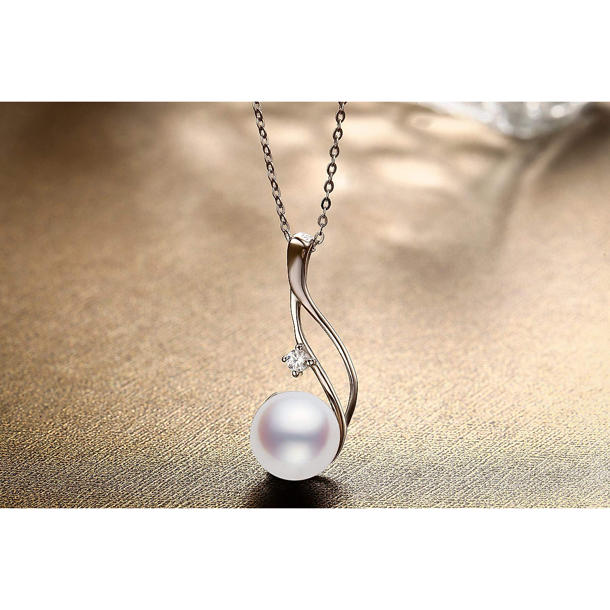 CHAULRI Genuine Premium AAA Top Grade 9-10mm Cultured White Pearl Pendant Necklace 18K Gold Plated 925 Silver - Gifts for Women for Her Wife Mom Daughter (White, gold-plated-silver)