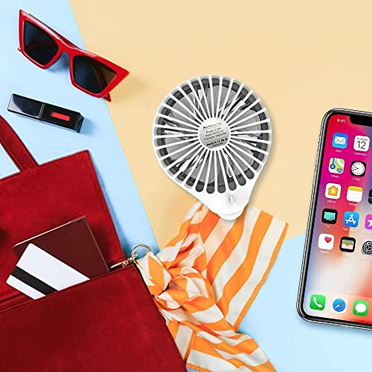 Trafikin Portable Mini Fan， Handheld Fan Personal USB Table Desk Fan with Makeup Mirror