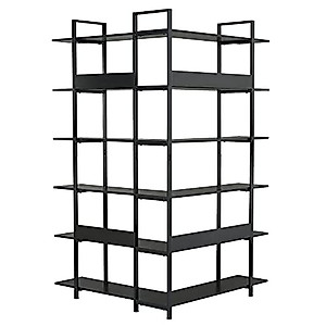 Royard Oaktree 6-Tier Bookshelf L-Shaped Corner Bookcase with Open Shelves Industrial Bookshelves with Metal Frame Wood Display Storage Shelf for Living Room Bedroom Home Office,Black