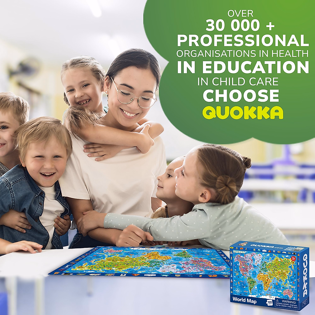 QUOKKA 100 Piece Puzzles for Kids Ages 4-6 – 3 Pack Floor Puzzles for Kids 8-10 Year Old – Learning Games World Map & Space 5-7 – United States Educational Puzzles for Toddlers 3-5