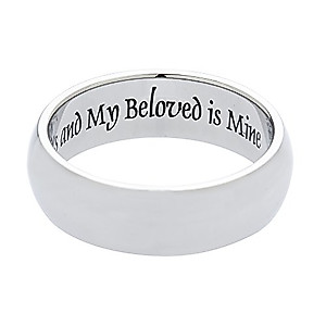 Beads & Pearls Jewelry 7mm Stainless Steel Men Women Wedding Rings - I Am My Beloved's and My Beloved Is Mine Religious Christian Rings, His and Hers Wedding Band, Size 8