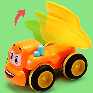 Toys for a 2 Year Old Boy - 3 Friction Powered Trucks for 2+ Year Old Boys, Push & Go Cars Cartoon Construction Vehicle Set - Toddler Boys Toys & Toy Trucks, Play Pull Back Car