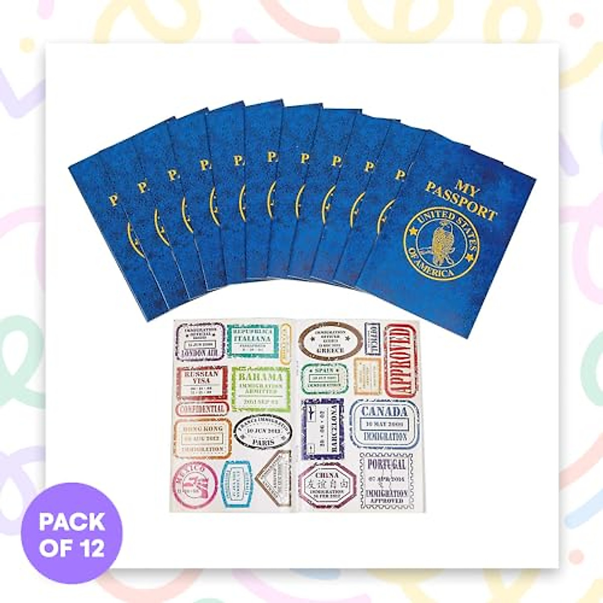 Kicko Passport Sticker Book for Boys and Girls 6in - 12 Pack Pad of Famous Places Motivational Treats, Party Favors, Game Prizes, Wall Decals, Scrapbooks, Collections, School Supplies, Arts and Crafts