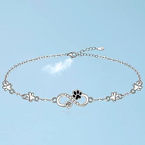 Fenthring Cat Dog Paw Print Bracelet Sterling Silver Infinity Heart Puppy Paw Memorial Mothers Day Bracelets for Women Jewelry Gifts