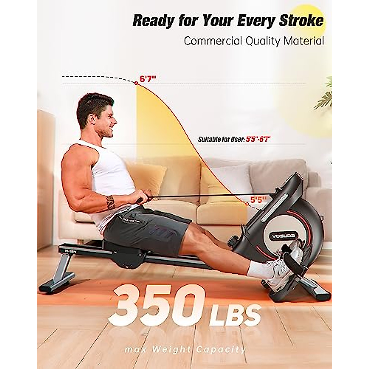 YOSUDA Magnetic Rowing Machine 350 LB Weight Capacity - 16 Levels Resistance for Home Use with LCD Monitor, Tablet Holder and Comfortable Seat Cushion